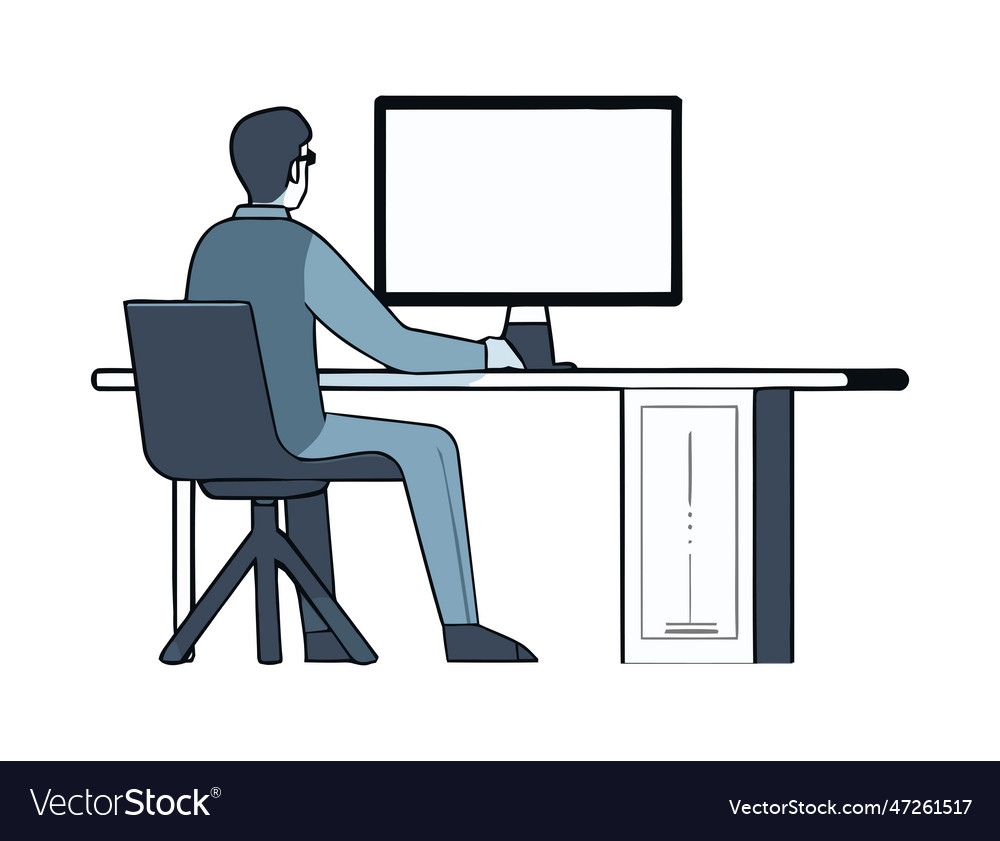 Businessman sitting working at computer Royalty Free Vector