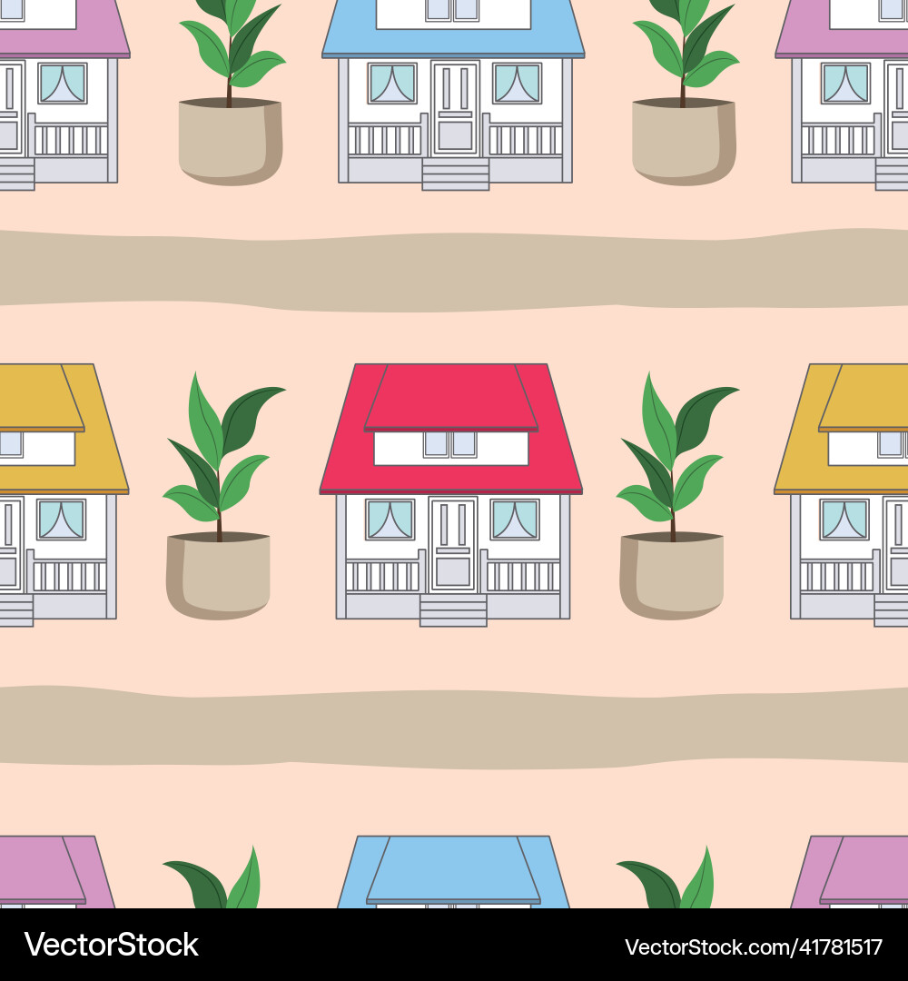 Colorful houses and roads repeat pattern design Vector Image