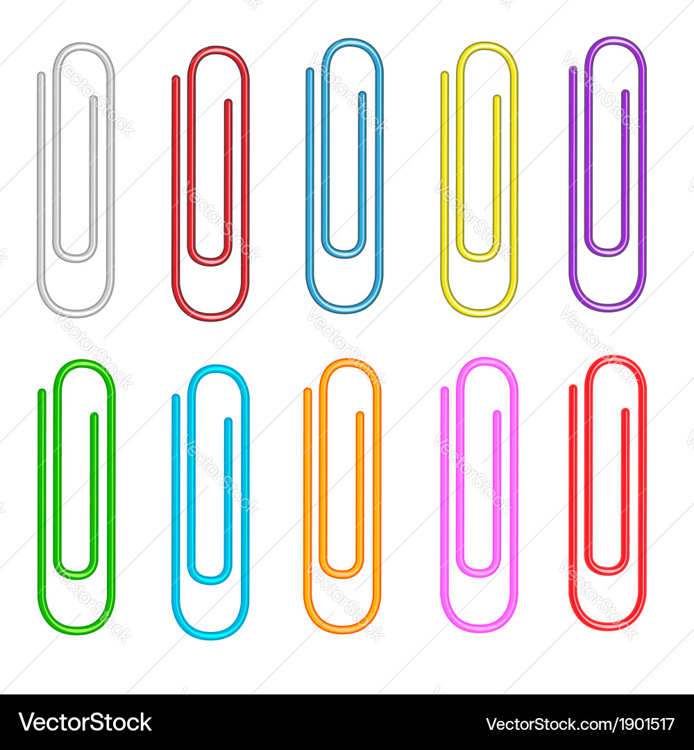 Colorful paper clips set isolated white background