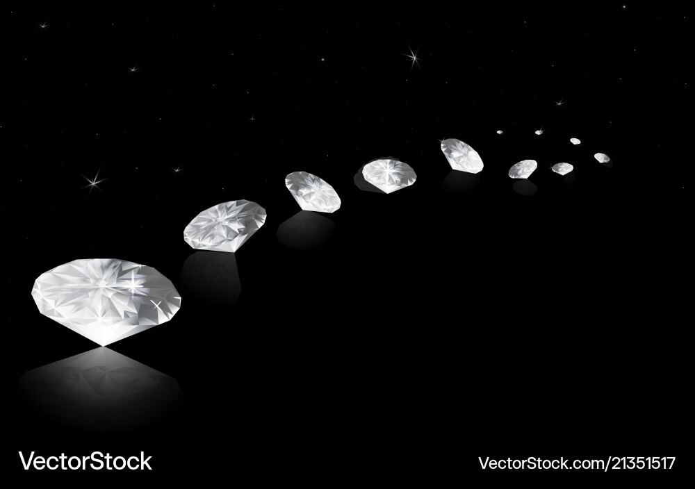 Diamonds on black color mirrored background Vector Image