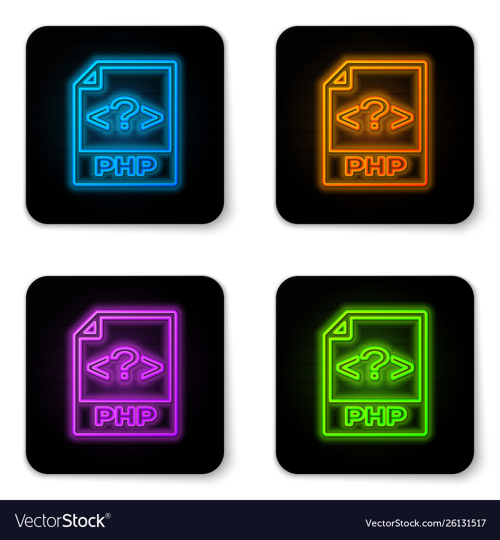 Glowing neon php file document icon download php Vector Image