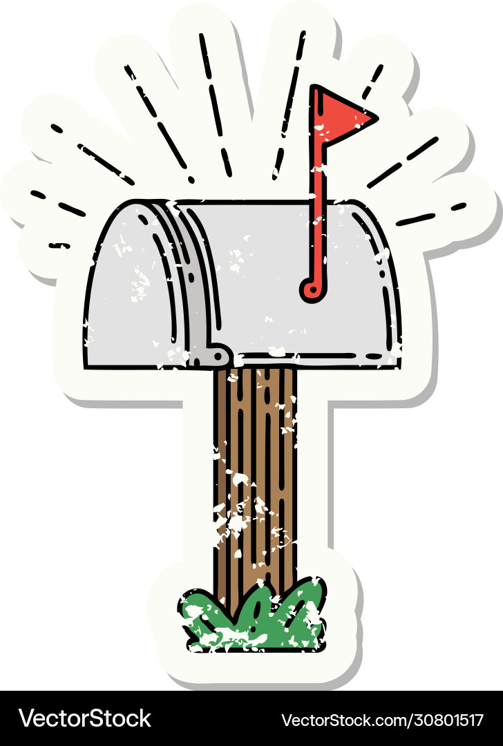 Grunge sticker tattoo style closed mailbox Vector Image