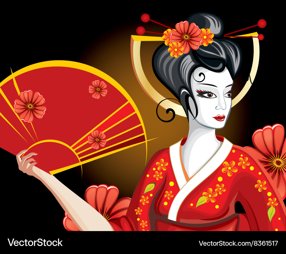 Pretty geisha cartoon Royalty Free Vector Image