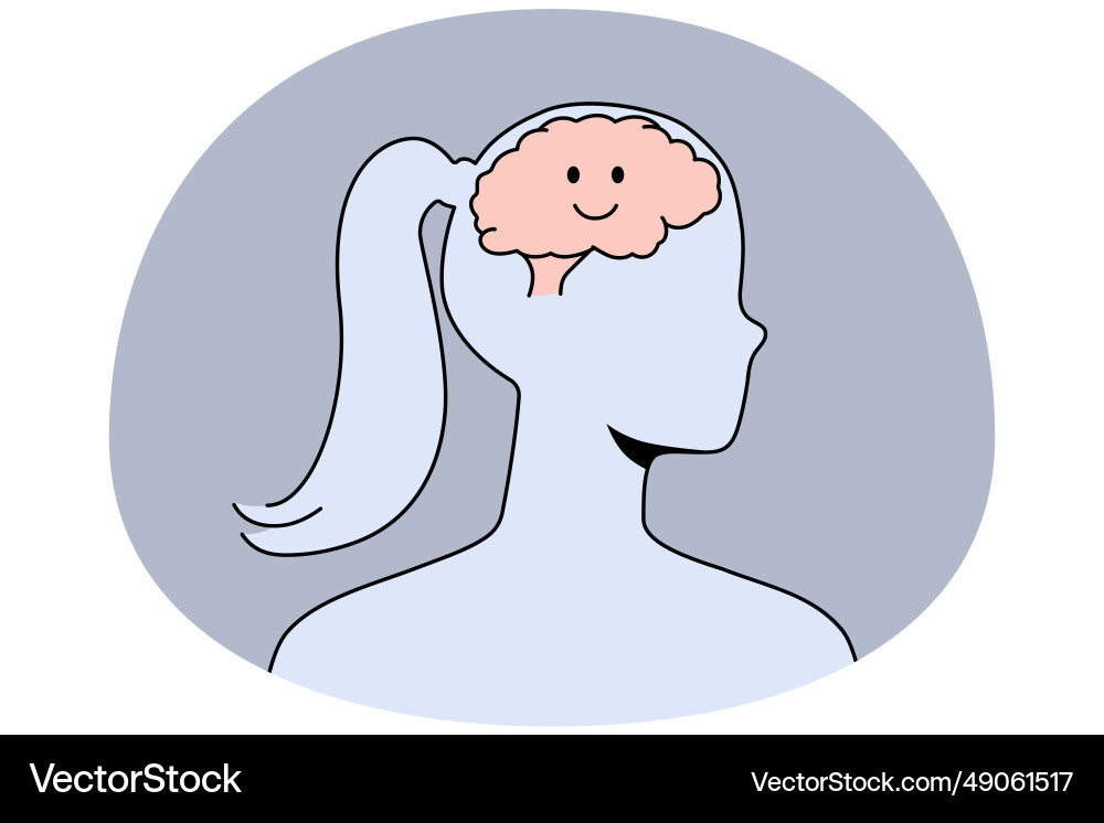 Smiling brain in woman head Royalty Free Vector Image