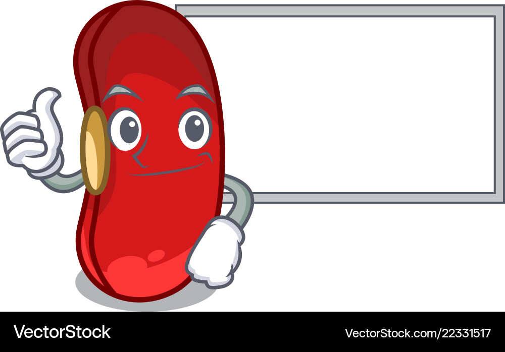 Thumbs up with board character red beans Vector Image