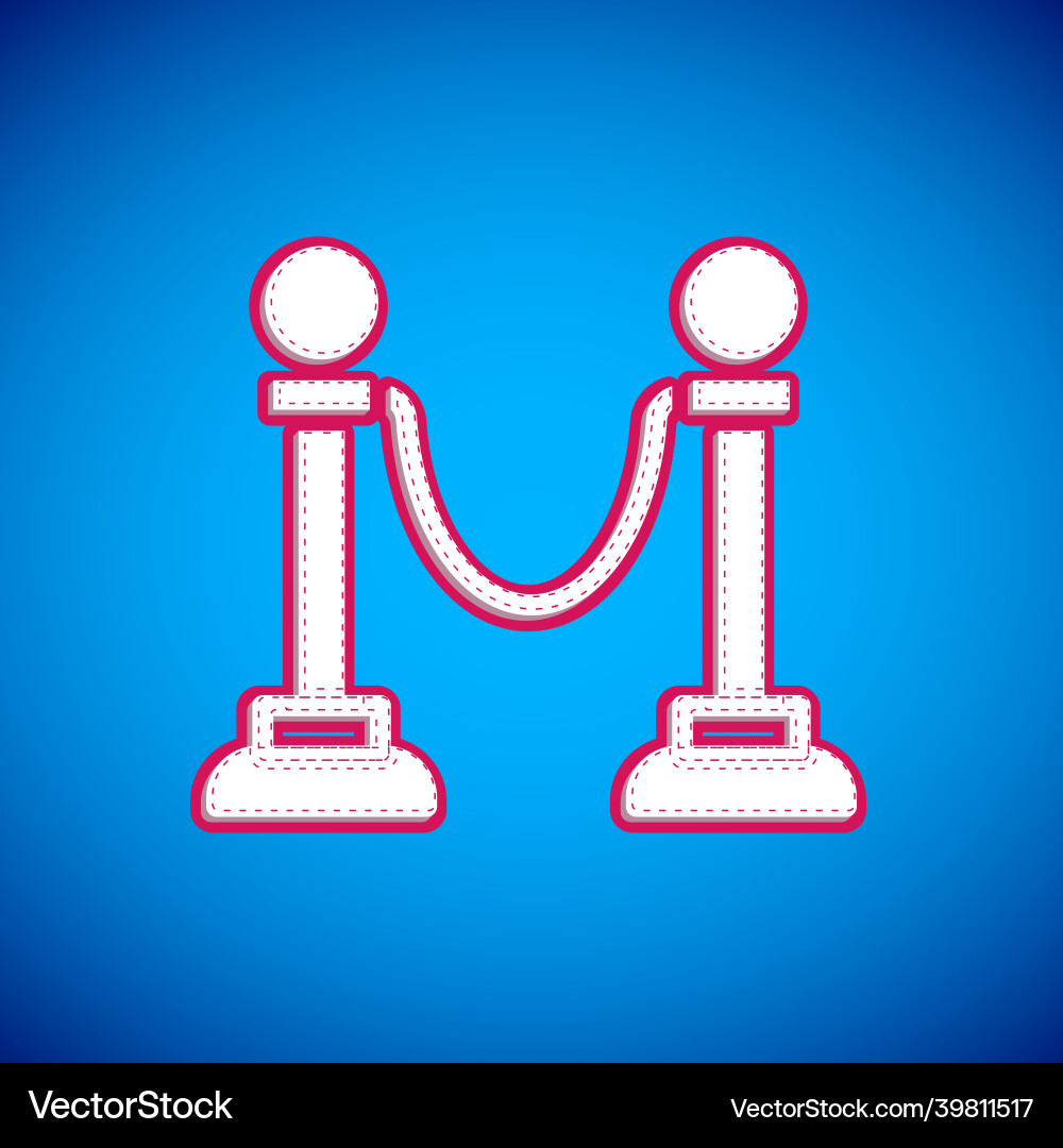 White rope barrier icon isolated on blue Vector Image