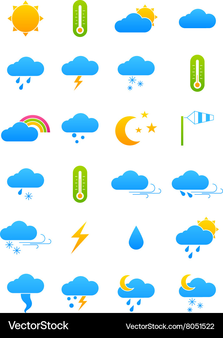 Color weather forecast icons set Royalty Free Vector Image