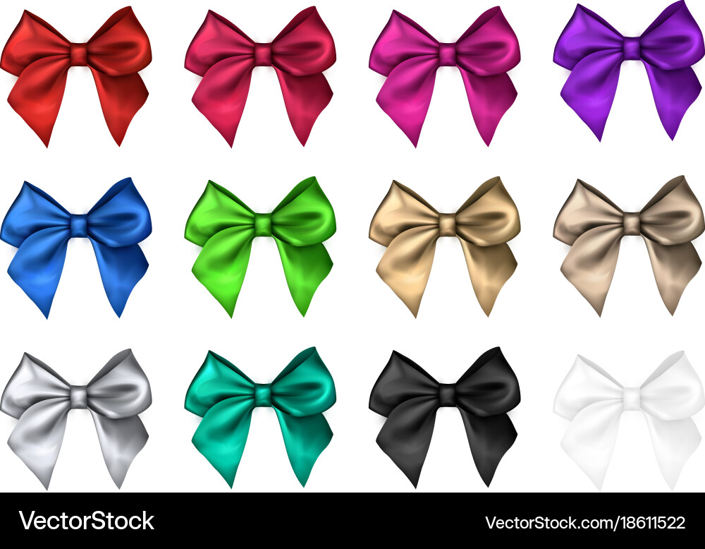 Colorful satin bows isolated on white Royalty Free Vector