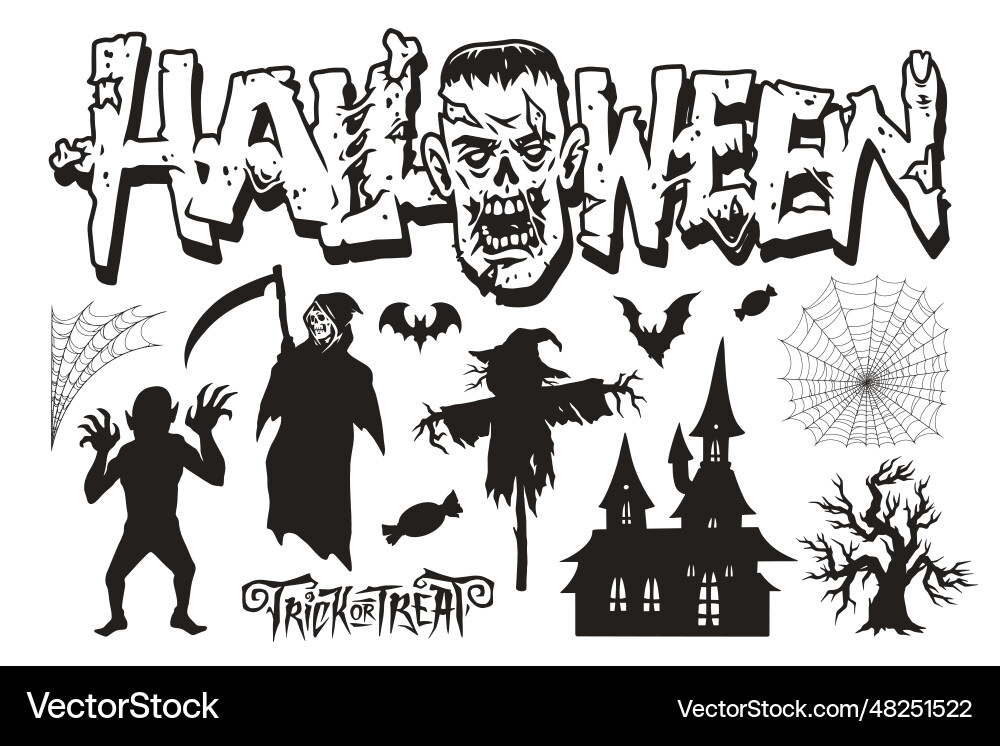 Halloween party set logotypes monochrome Vector Image