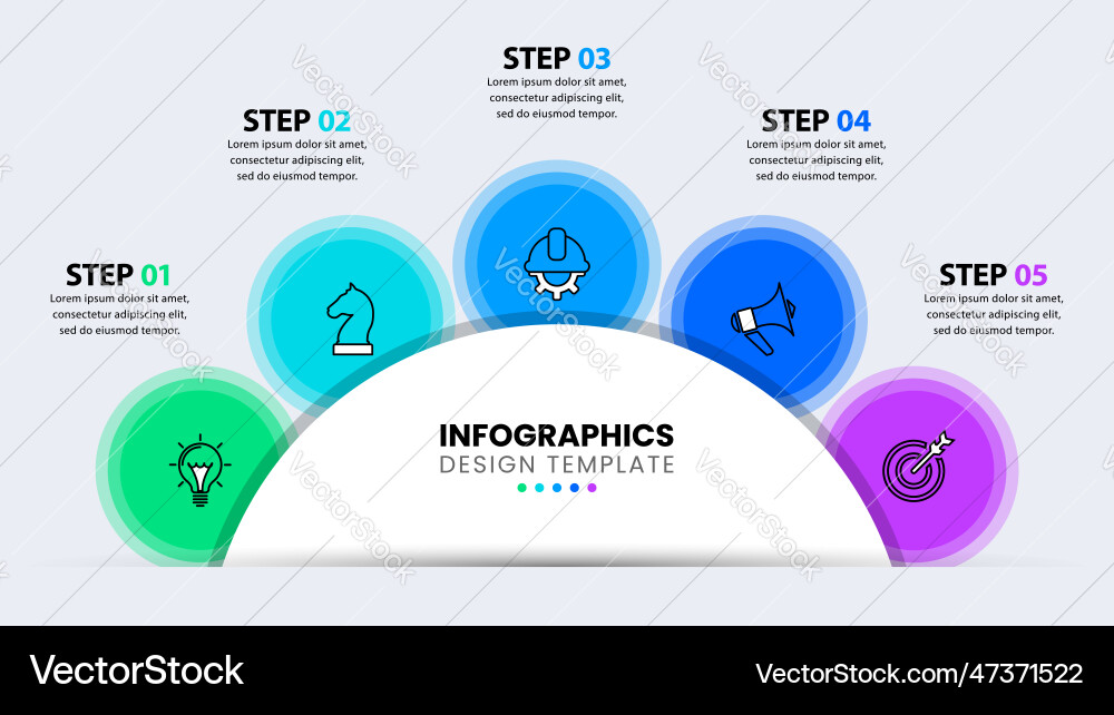 Infographic template 5 circles with icons and text