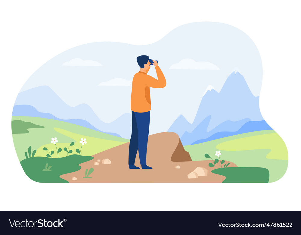 Man looking faraway through binoculars Royalty Free Vector