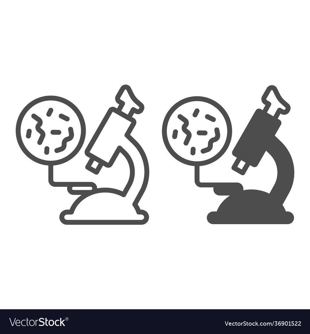 Microscope and microorganisms line solid icon Vector Image