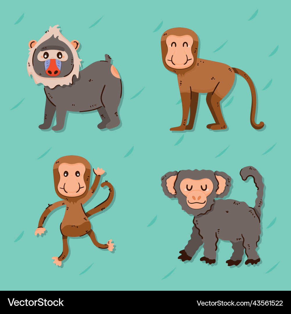 Monkeys comic four characters Royalty Free Vector Image
