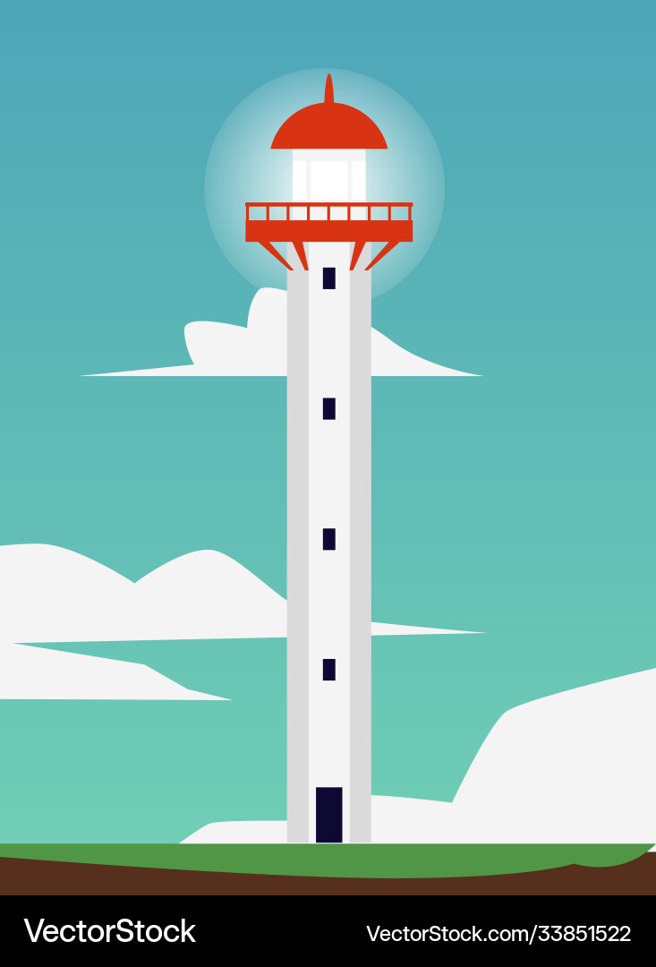 Nautical beacon or lighthouse on sunny sky Vector Image