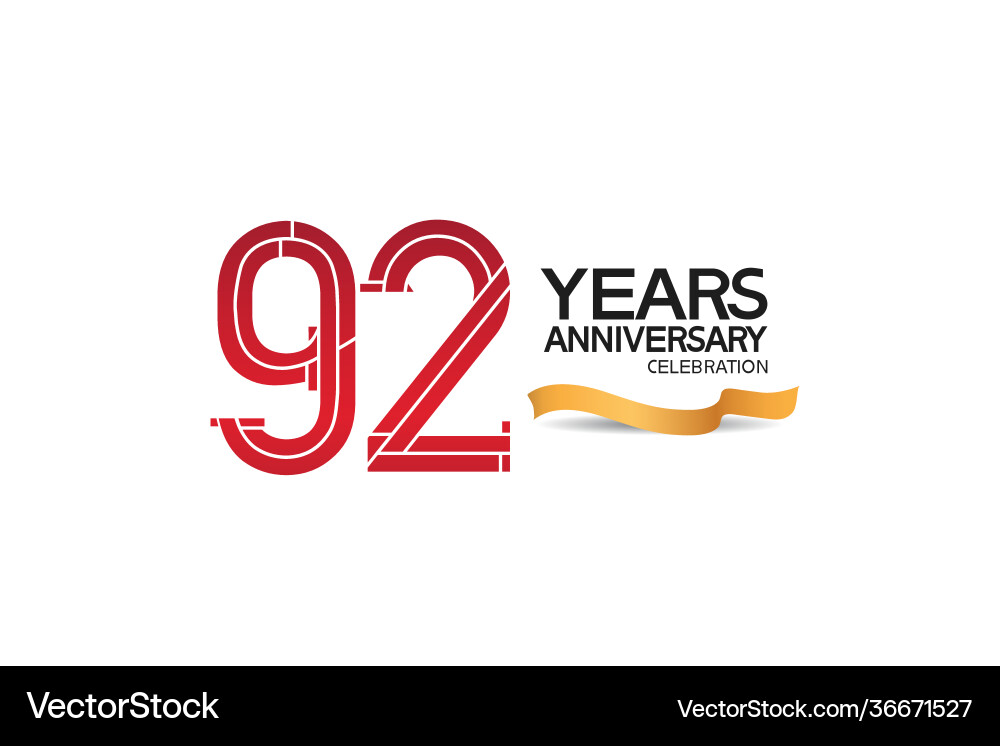 92 years anniversary template with red color Vector Image