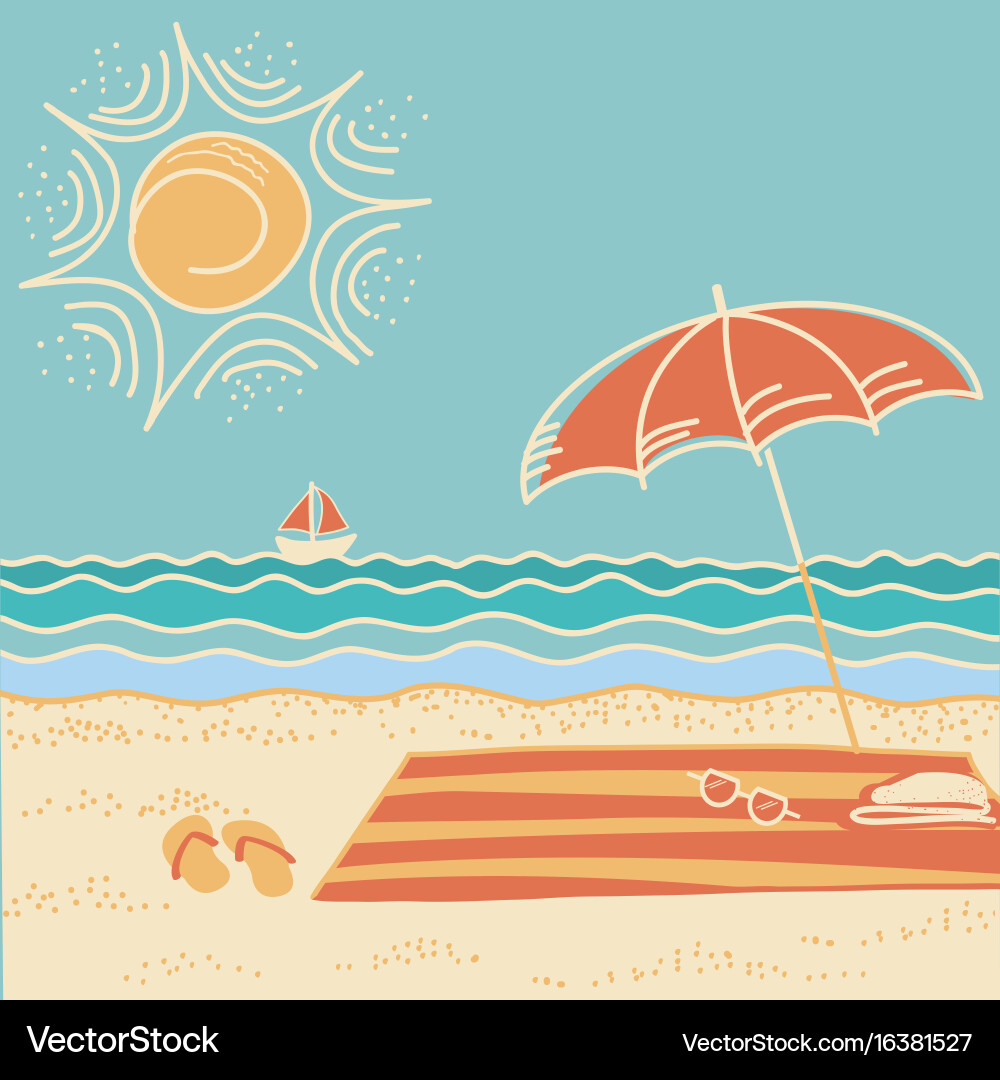 Beach scene sea landscape Royalty Free Vector Image