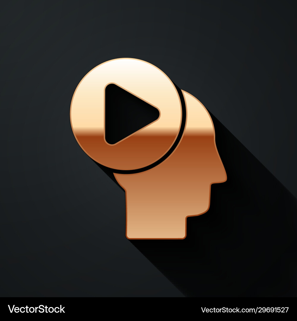 Gold head people with play button icon isolated Vector Image