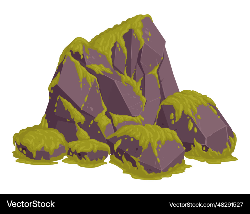 Green creeping moss grows on stone cartoon moss Vector Image
