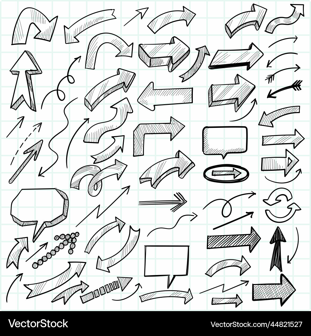 Hand drawn directional arrows set sketch design Vector Image