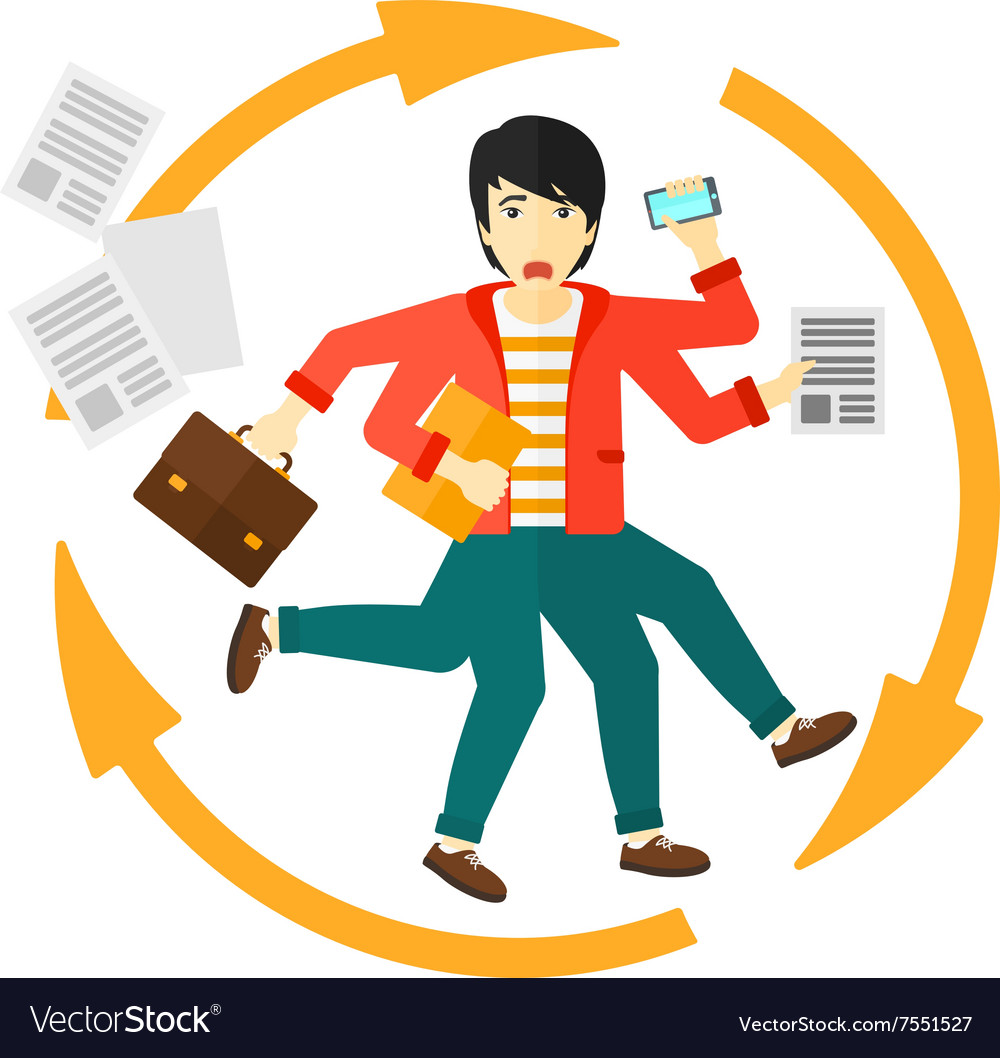 Man coping with multitasking Royalty Free Vector Image