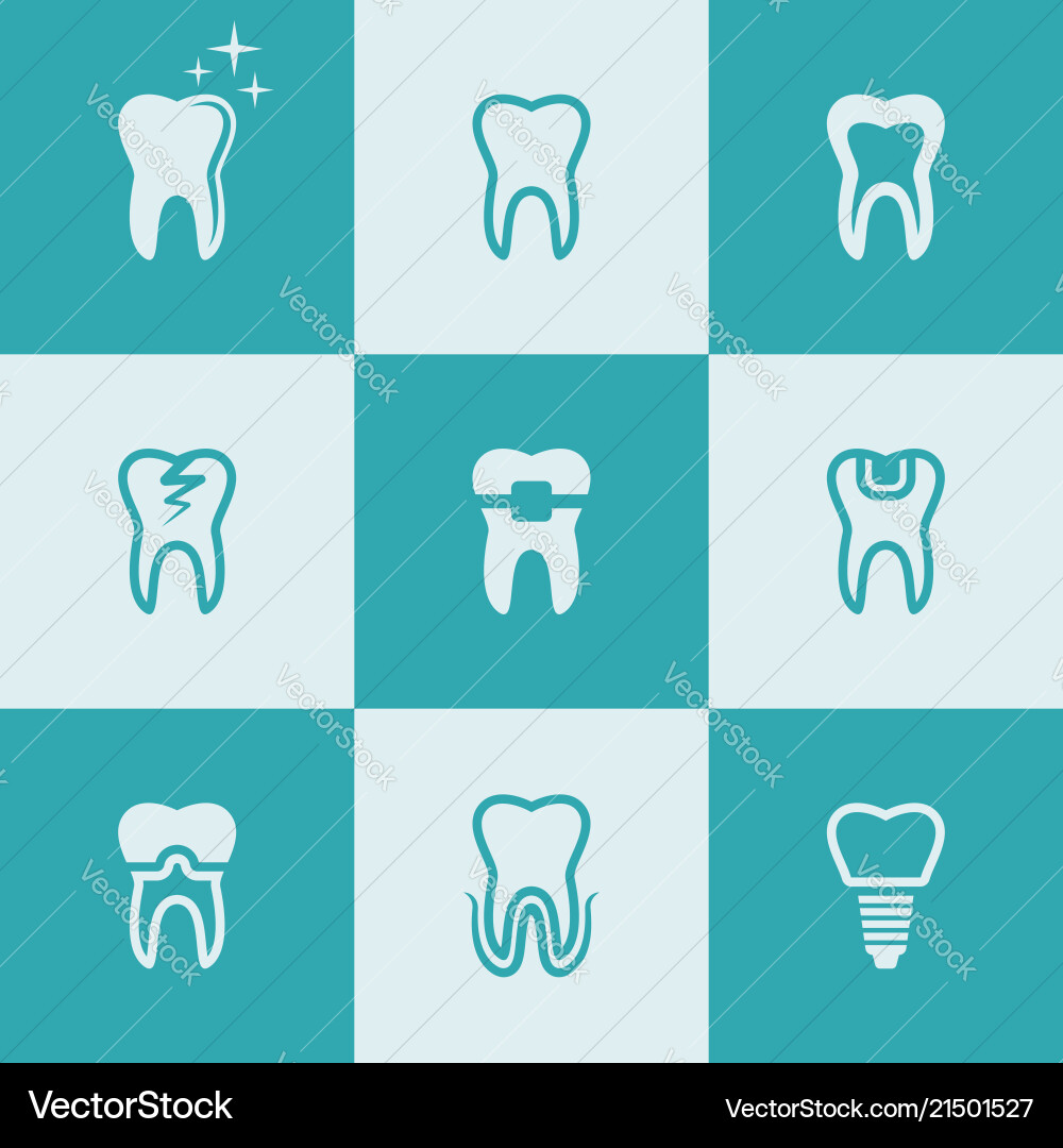Tooth teeth set nine colored icons Royalty Free Vector Image