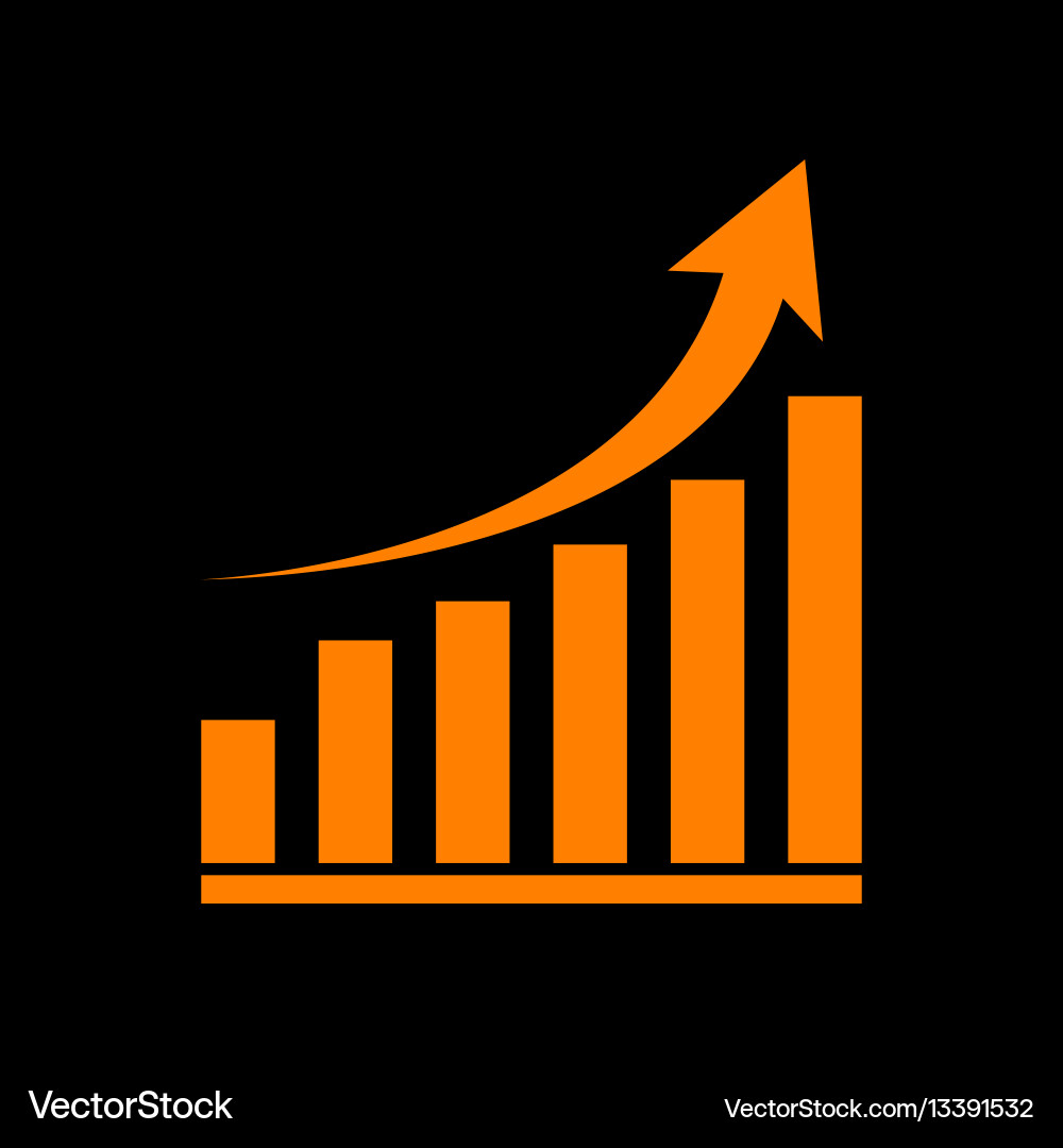 Growing graph sign orange icon on black Royalty Free Vector