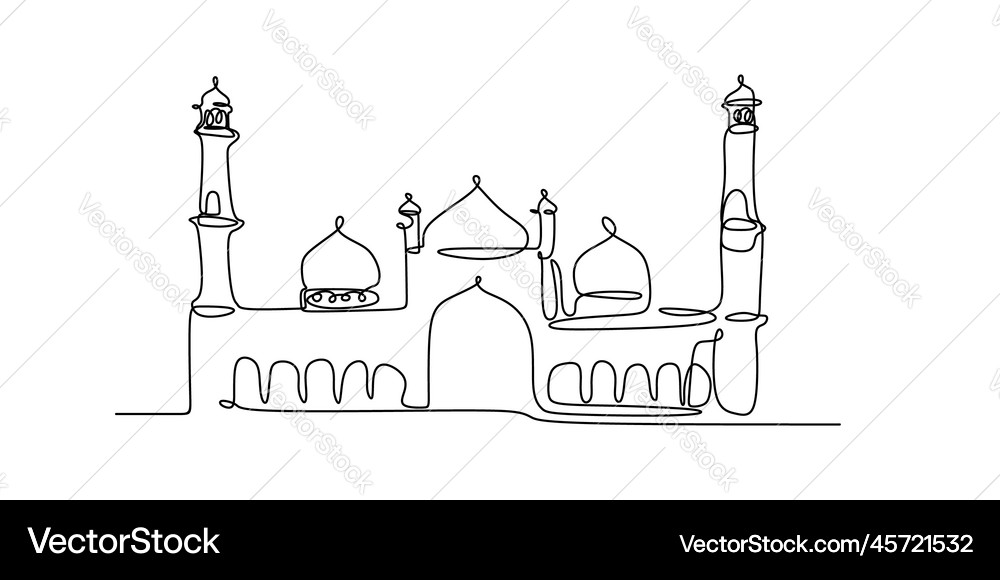 Islamic mosque one line drawing minimalist design Vector Image