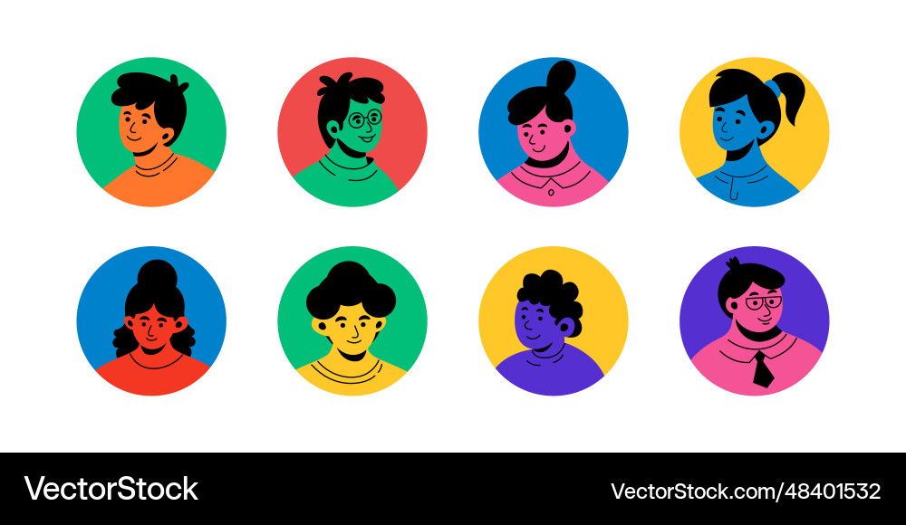 People avatars bright colorful doodle characters Vector Image