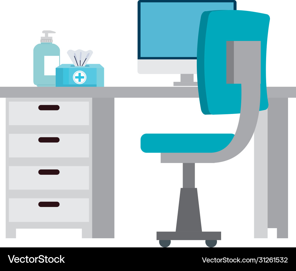 Scene workplace with desk and equipments Vector Image