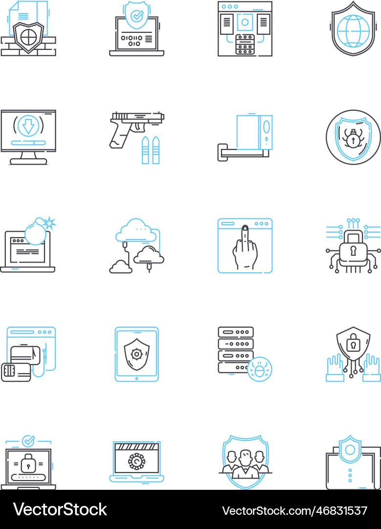 Cyber safety linear icons set firewall Royalty Free Vector