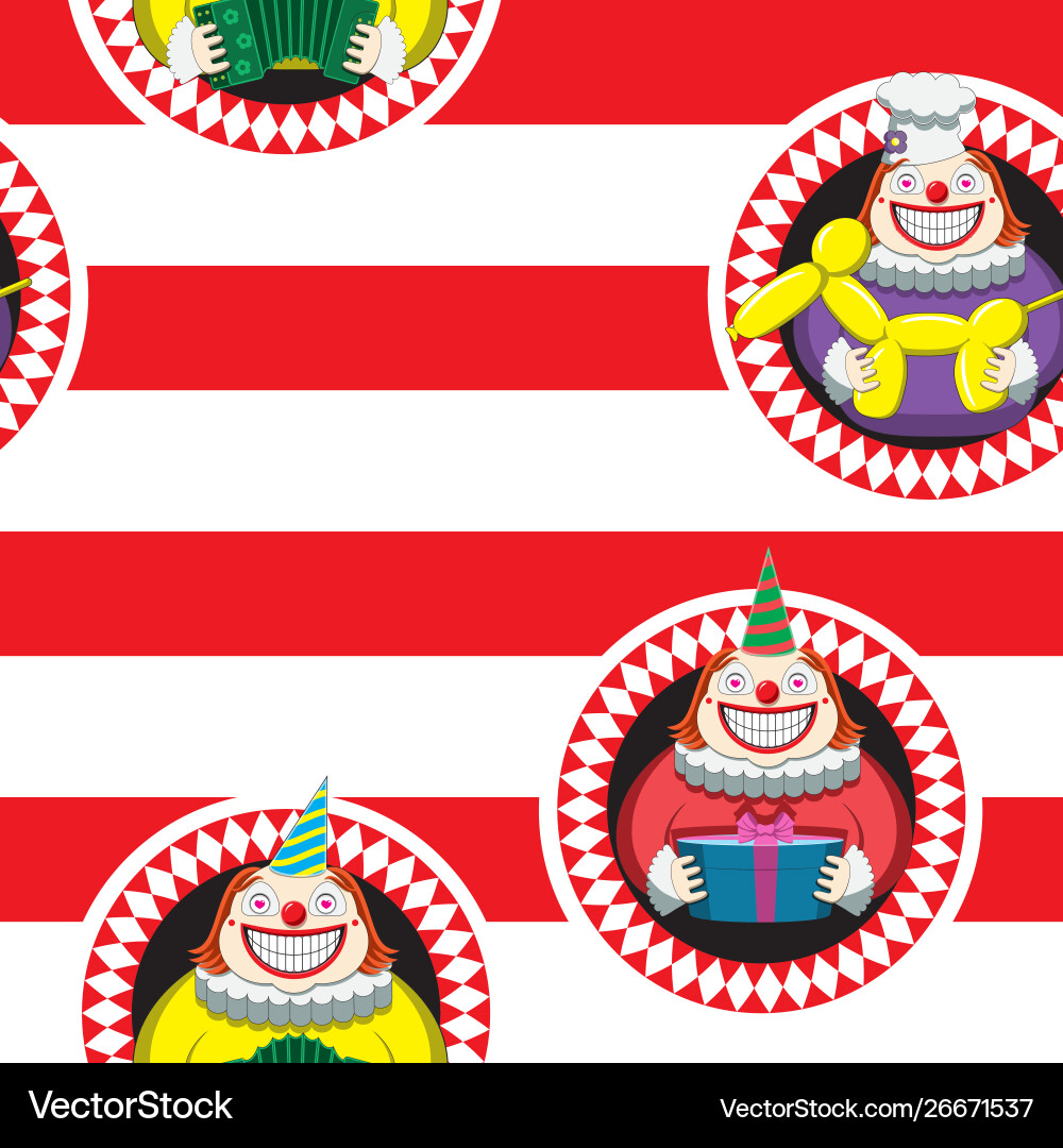 Seamless background cartoon clown on red Vector Image