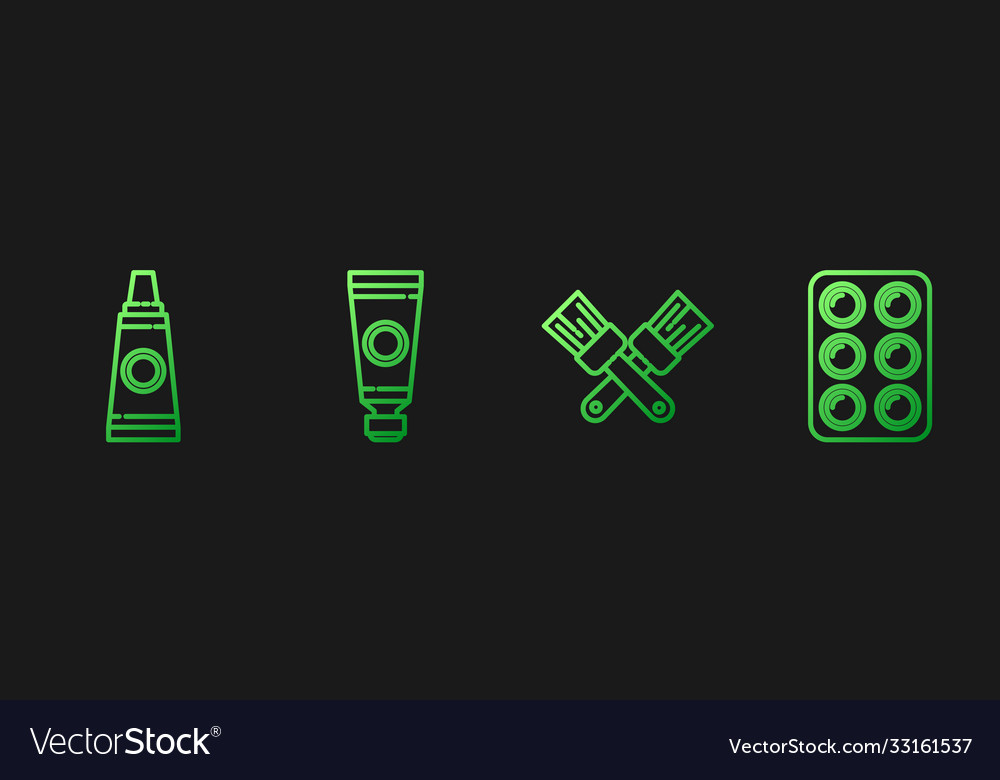 Set line crossed paint brush tube with paint Vector Image Set line crossed paint brush tube with paint Vector Image