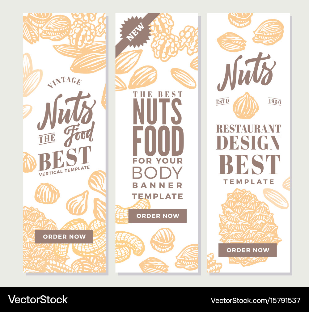 Vintage nuts food vertical banners Royalty Free Vector Image