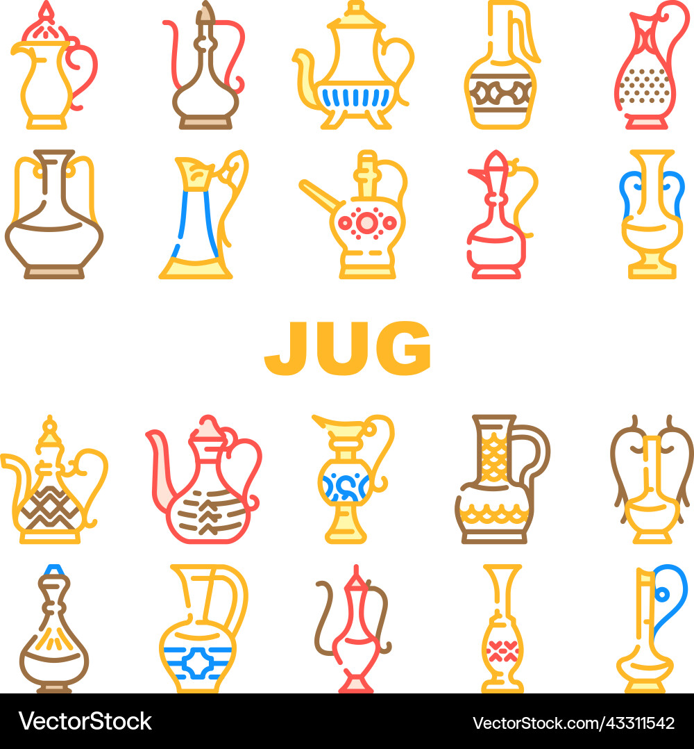 Arabic jug traditional container icons set Vector Image