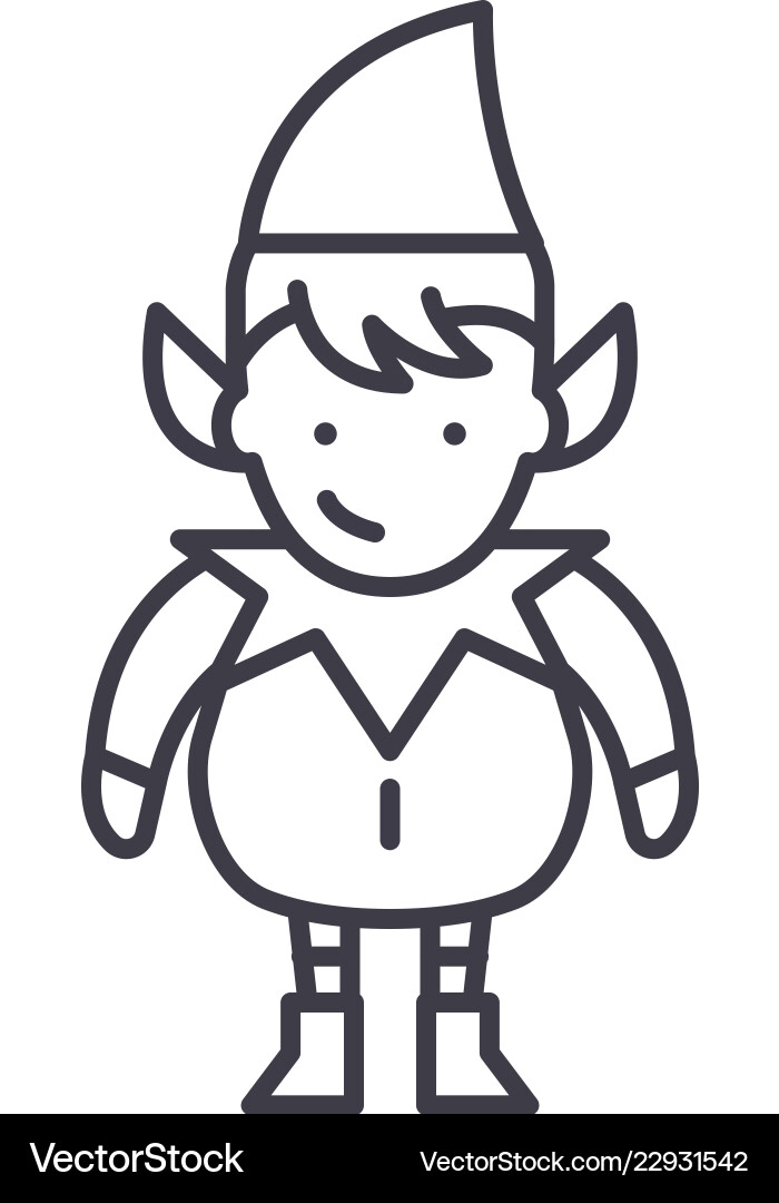 Christmas cute elf line icon concept Royalty Free Vector