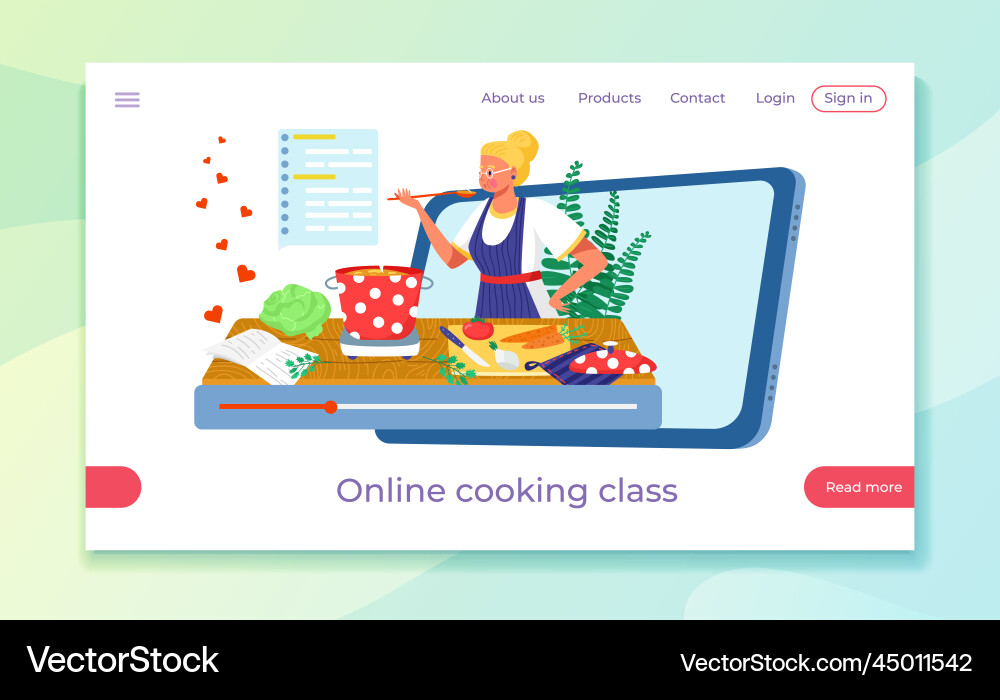 Cooking blog with food web page Royalty Free Vector Image