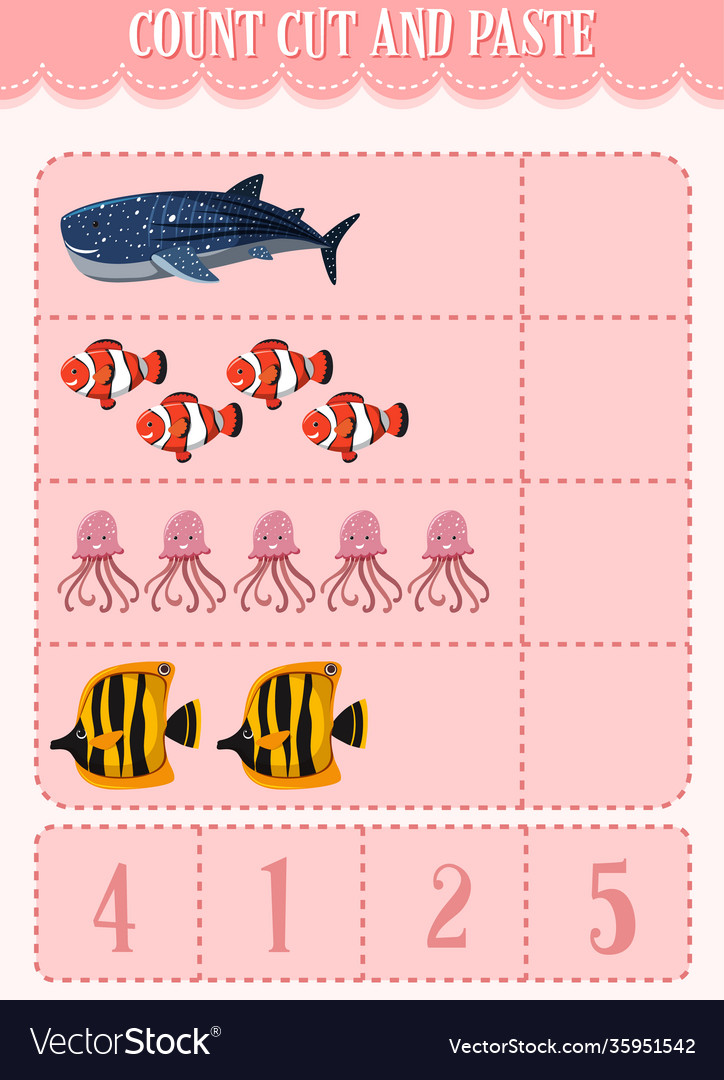 Count cut and paste maths worksheet for children Vector Image