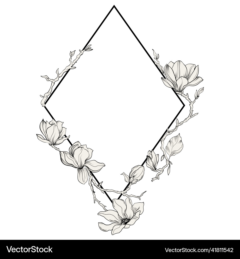 Diamond floral frame with flowers Royalty Free Vector Image