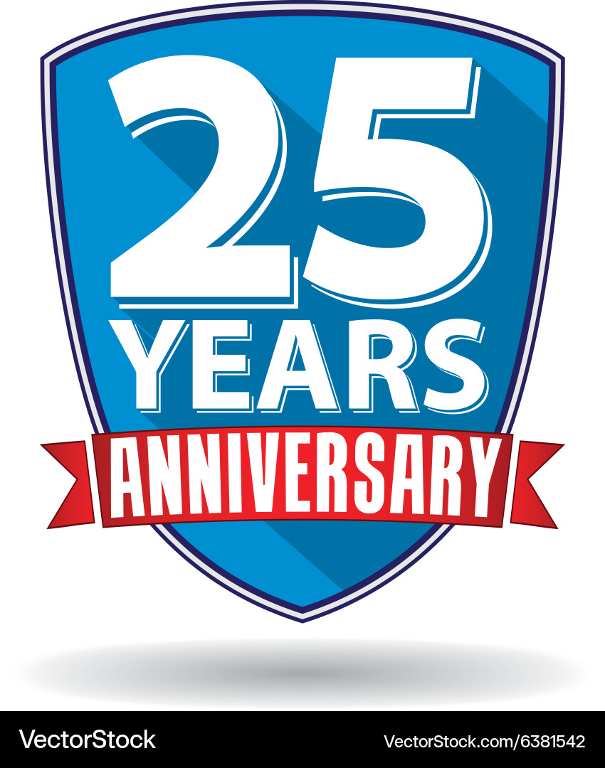 Flat design 25 years anniversary label with red Vector Image