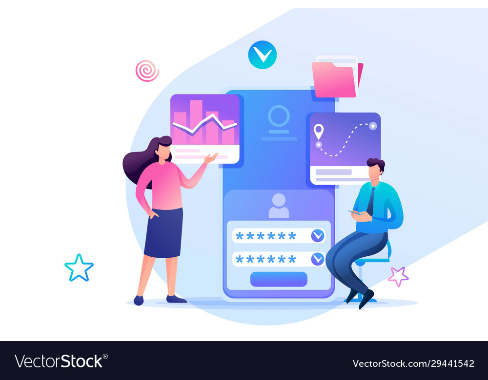 People using mobile apps for data analysis flat Vector Image