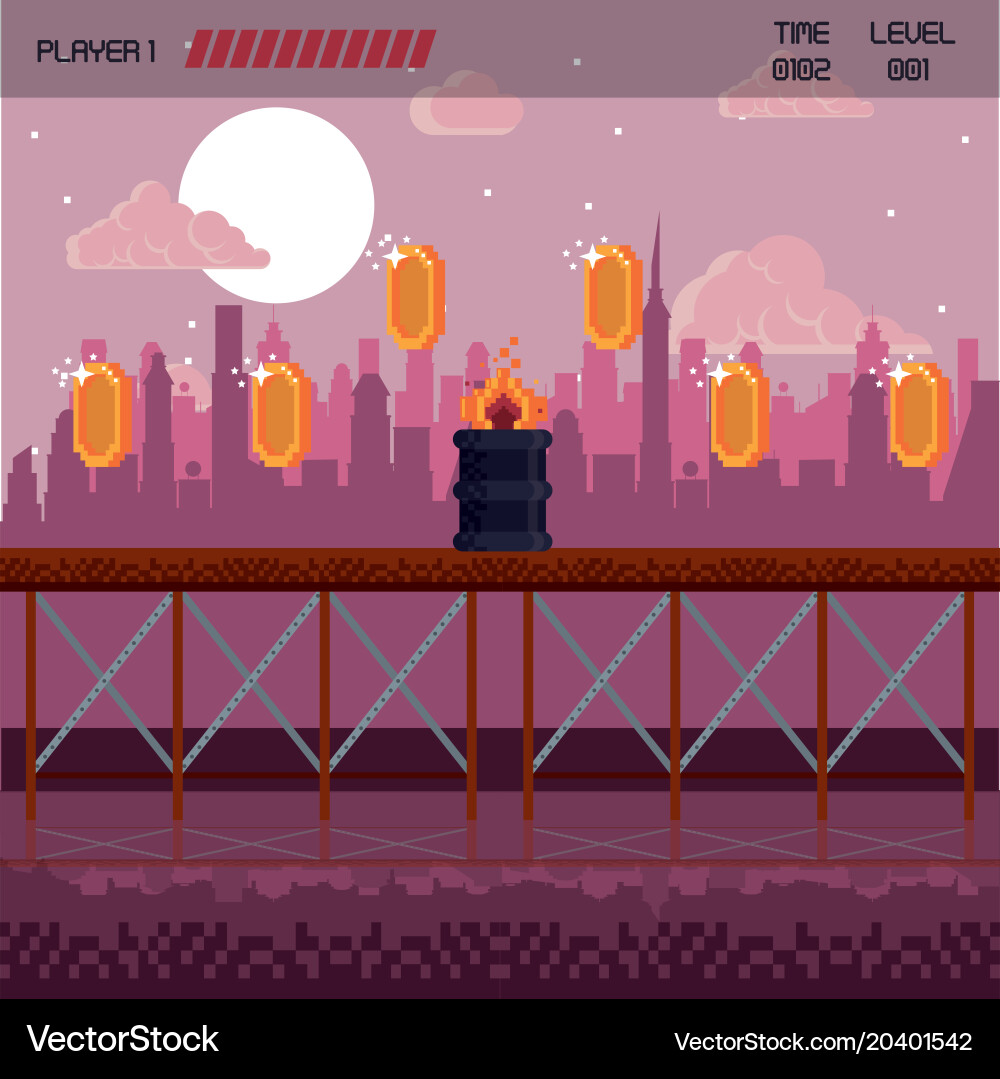 Pixelated city videogame scenery Royalty Free Vector Image