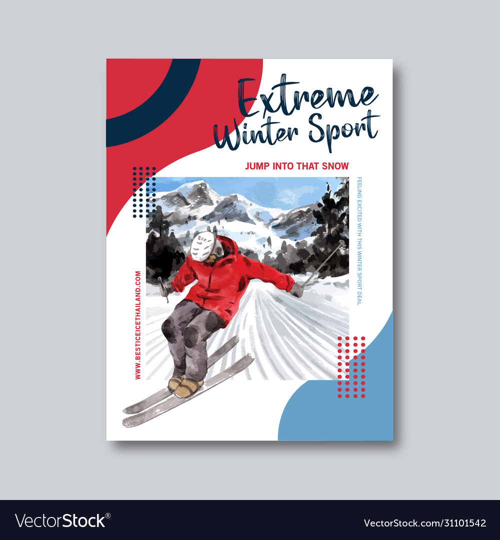 Winter sport poster design with ski mountain Vector Image