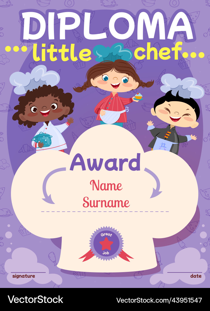 Cartoon cooking diploma design template Royalty Free Vector