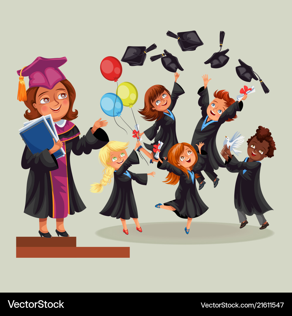 Cheerful graduates on celebration ceremony flat Vector Image