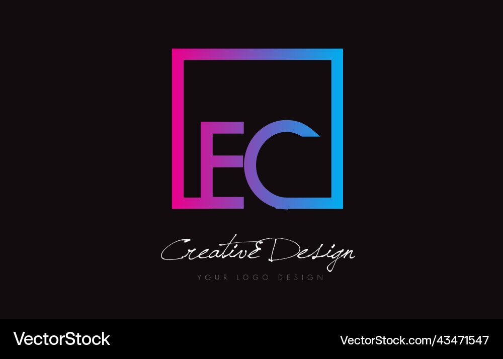Ec square frame letter logo design with purple Vector Image
