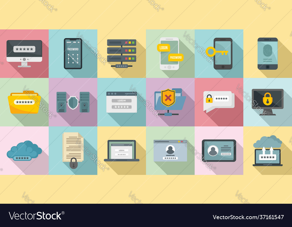 Multi-factor authentication icons set flat style Vector Image