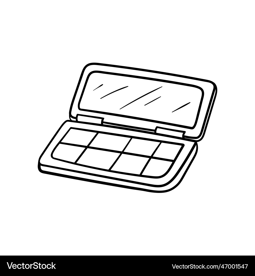 Open makeup cosmetic case with mirror outline Vector Image