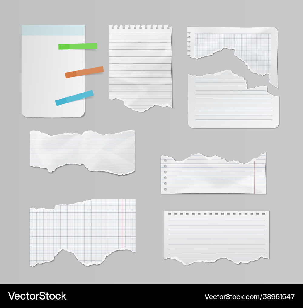 Paper different scraps set realistic ripped page Vector Image