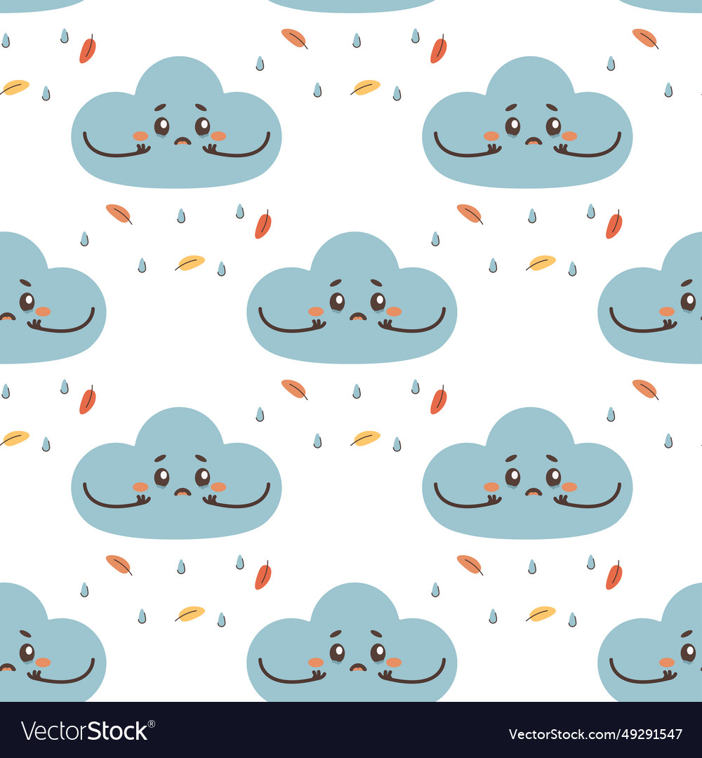 Seamless pattern sad cloud crying rain Royalty Free Vector