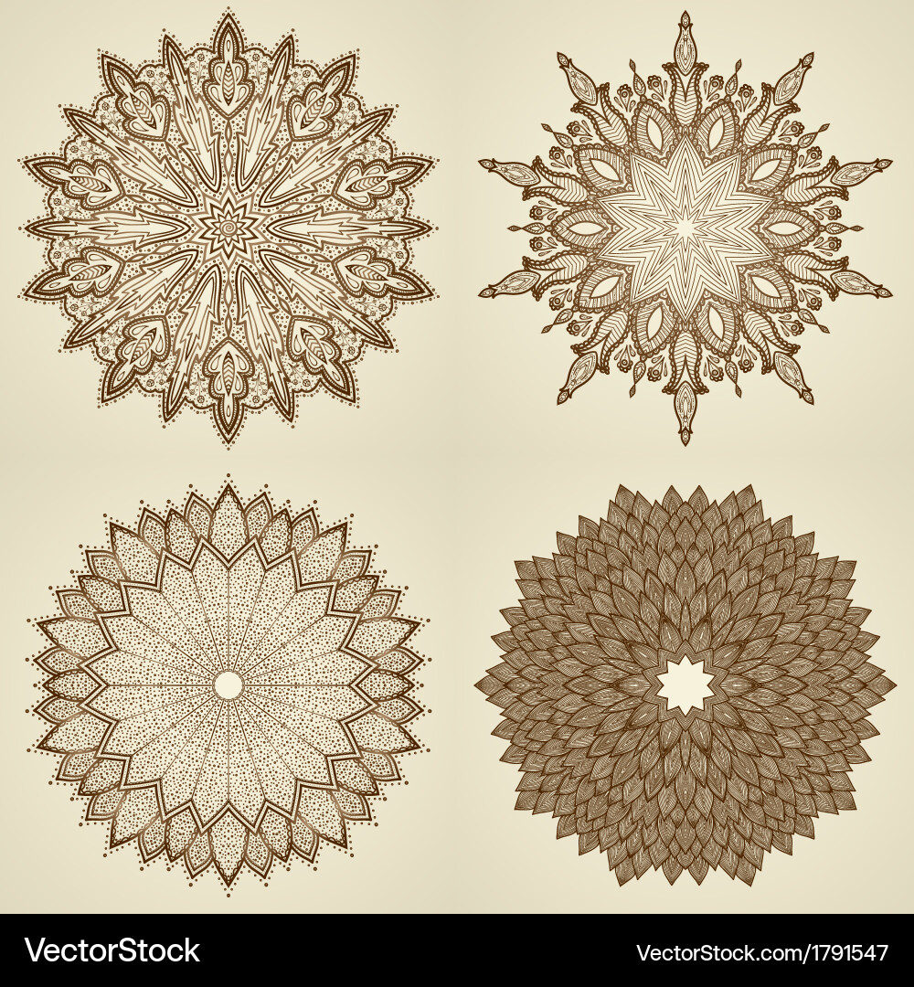 Set four mandalas beautiful flowers Royalty Free Vector